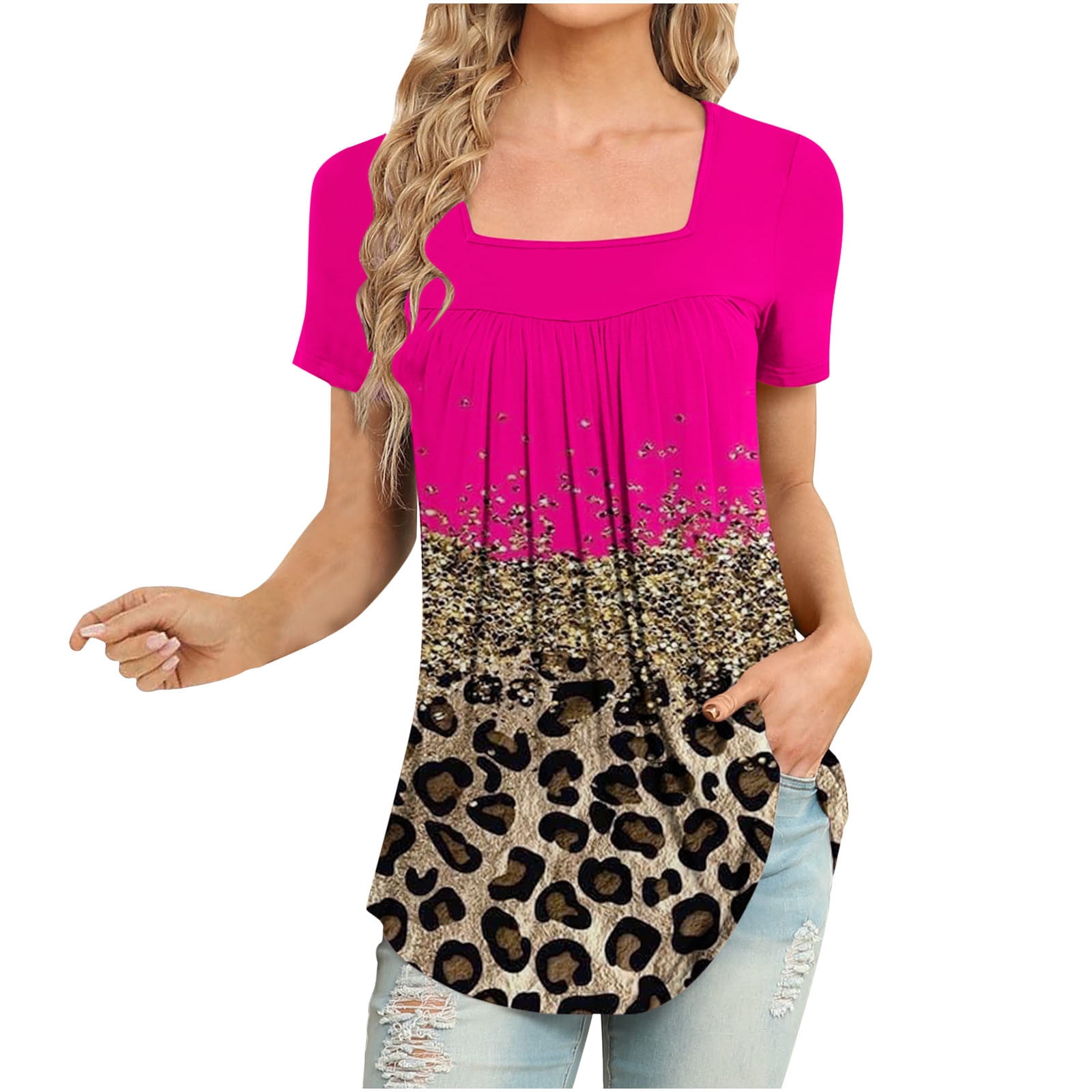 Dianli Women'S Tops, Tees & Blouses Square Neck Tunic Leopard Print ...