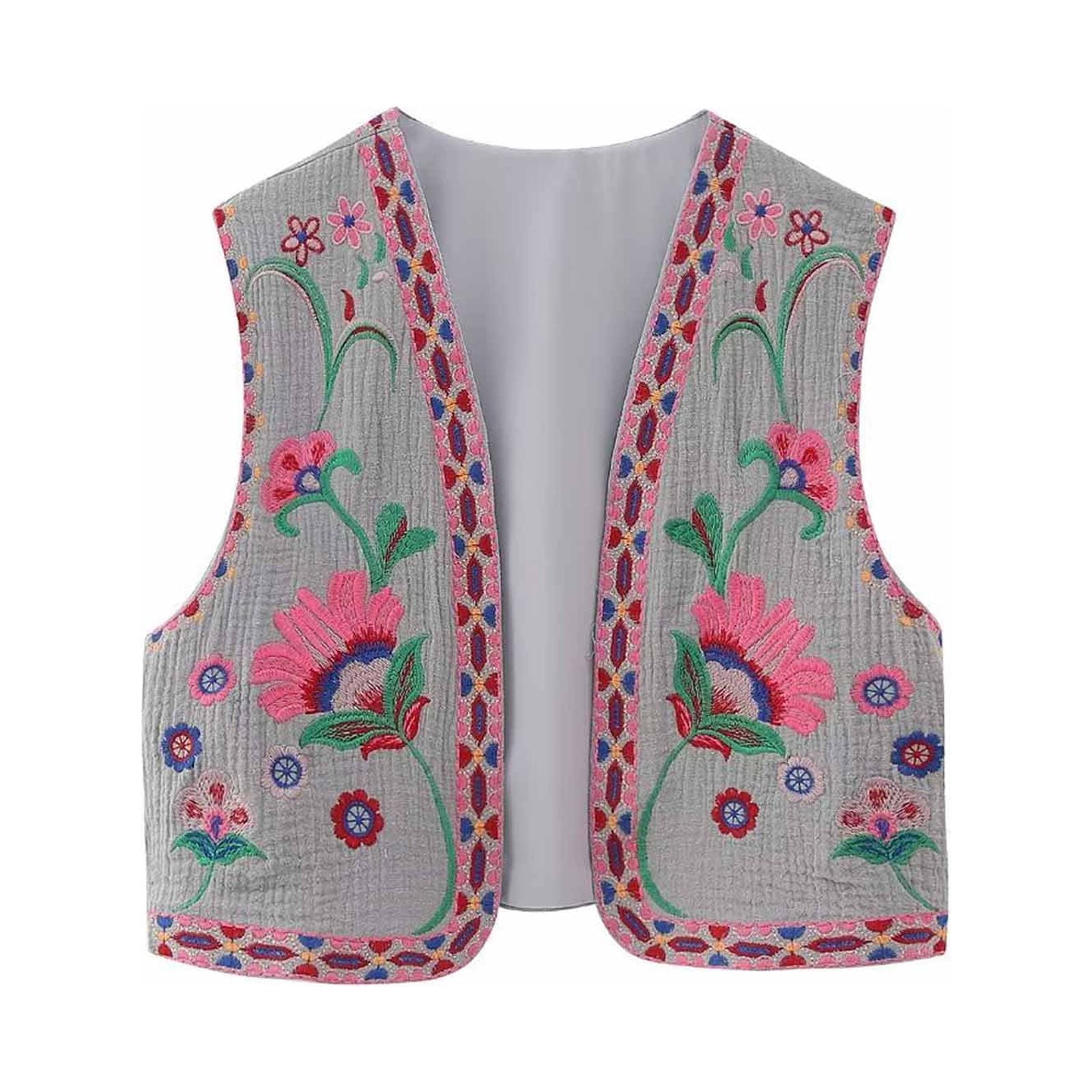 ZZwxWA Women Vintage Embroidered Vest Tops Linen Cropped Sleeveless ...
