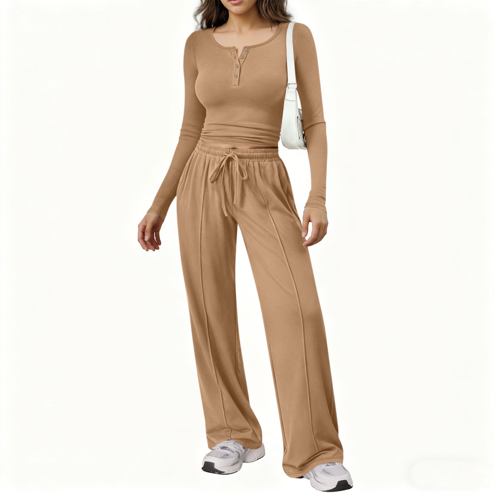 Dianli Women's Casual Two-Piece Lounge Set Long Sleeve Round Neck ...