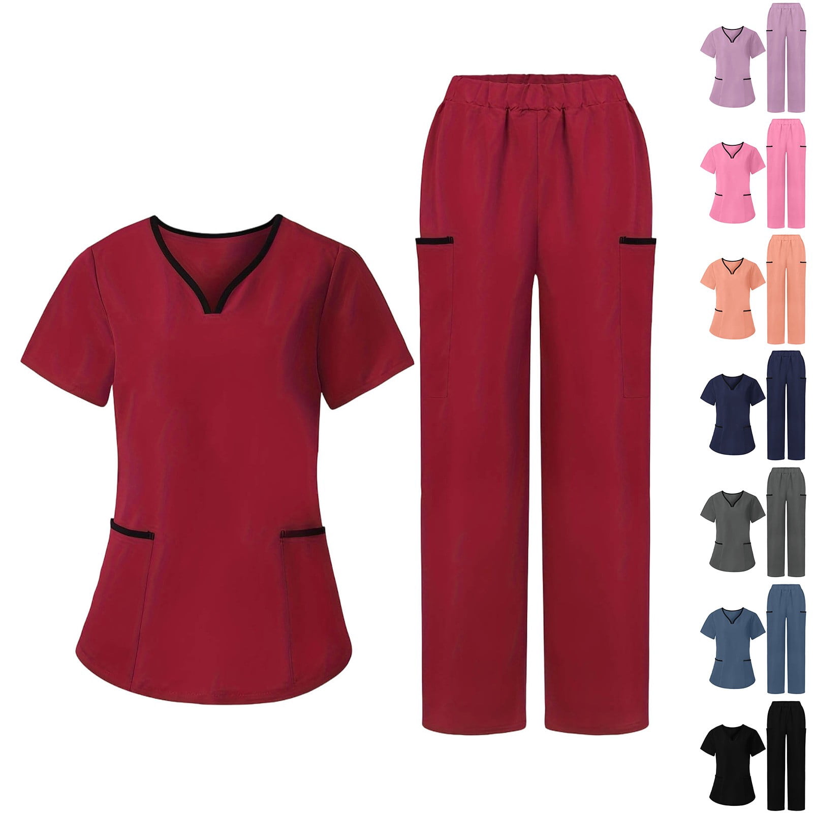 Dianli Women's Color Block Short Sleeve V-Neck Top and Pocket Trousers ...