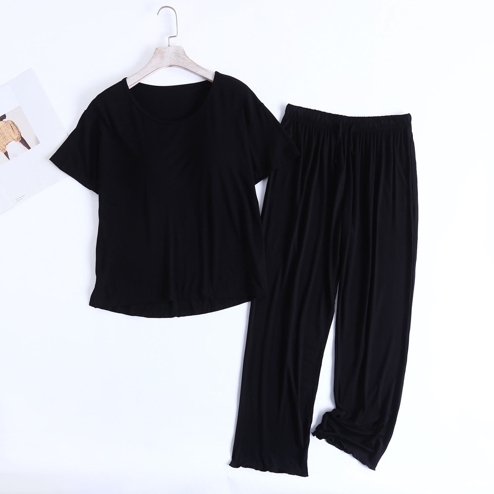 Dianli Women’s Modal Pajama Set Solid Color Loose Short Sleeve Lotus ...