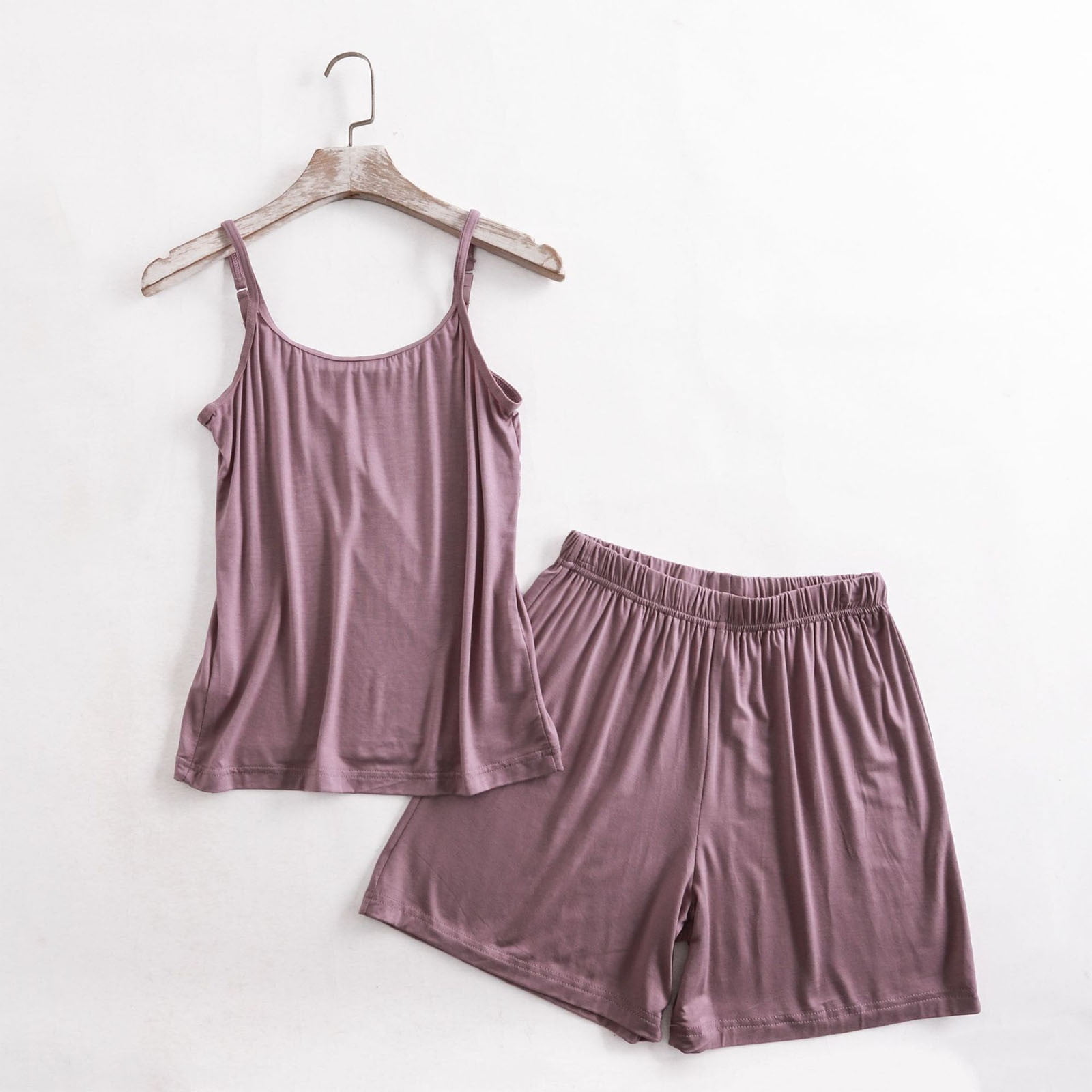 Dianli Women’s Modal Pajama Set Solid Color Loose Suspender and Five ...