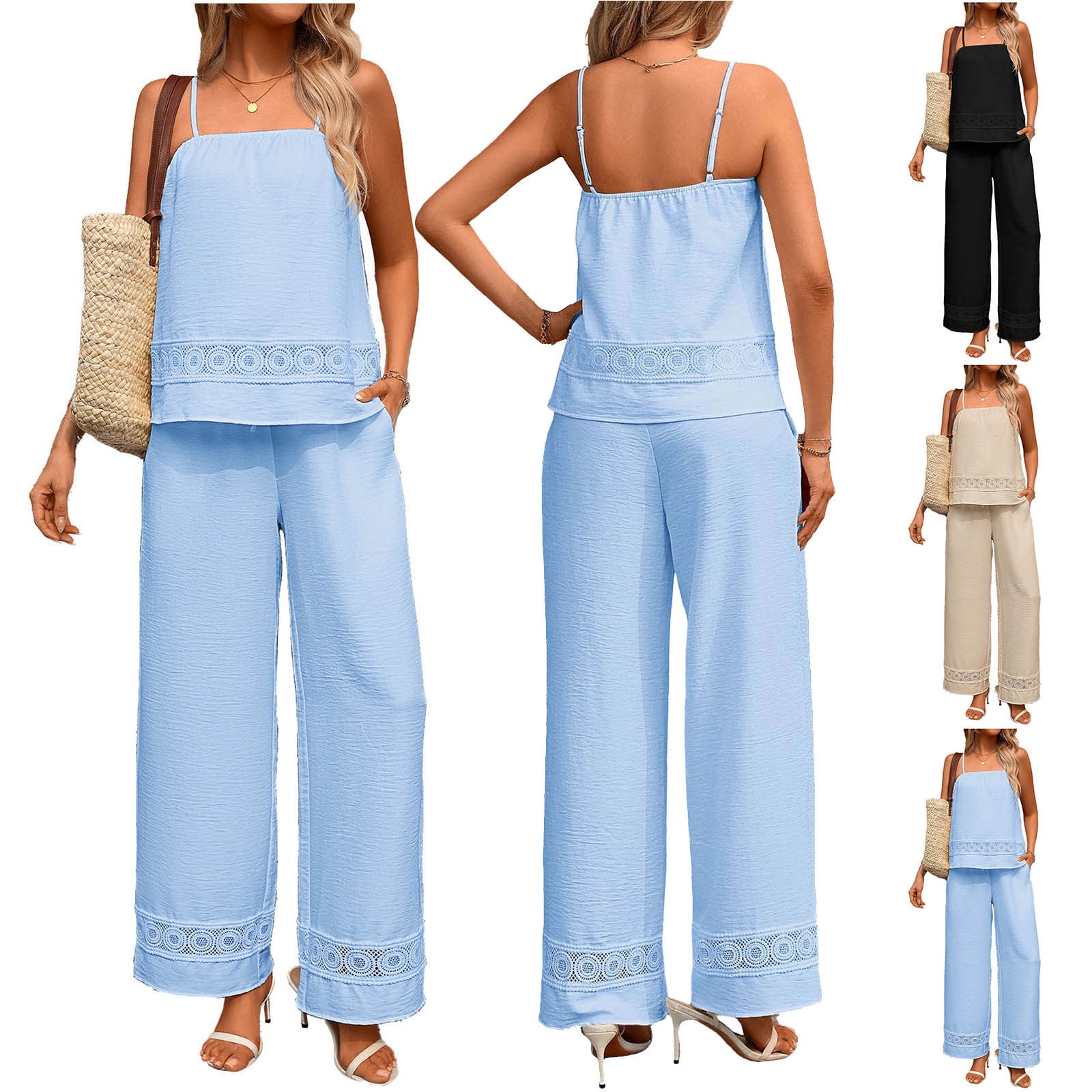Dianli Women's Sleeveless V-Neck Top and Print Pants Casual Two-Piece ...