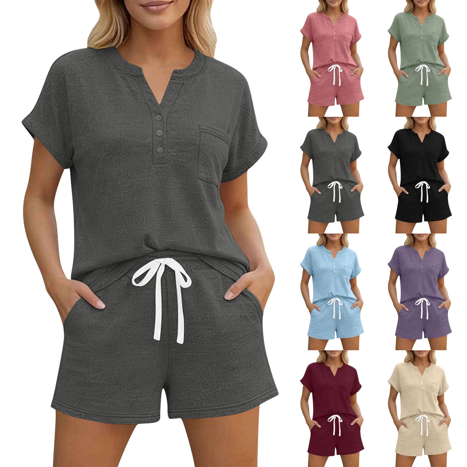 Dianli Women's Solid Color Summer Everyday Casual Beach Vacation Set ...