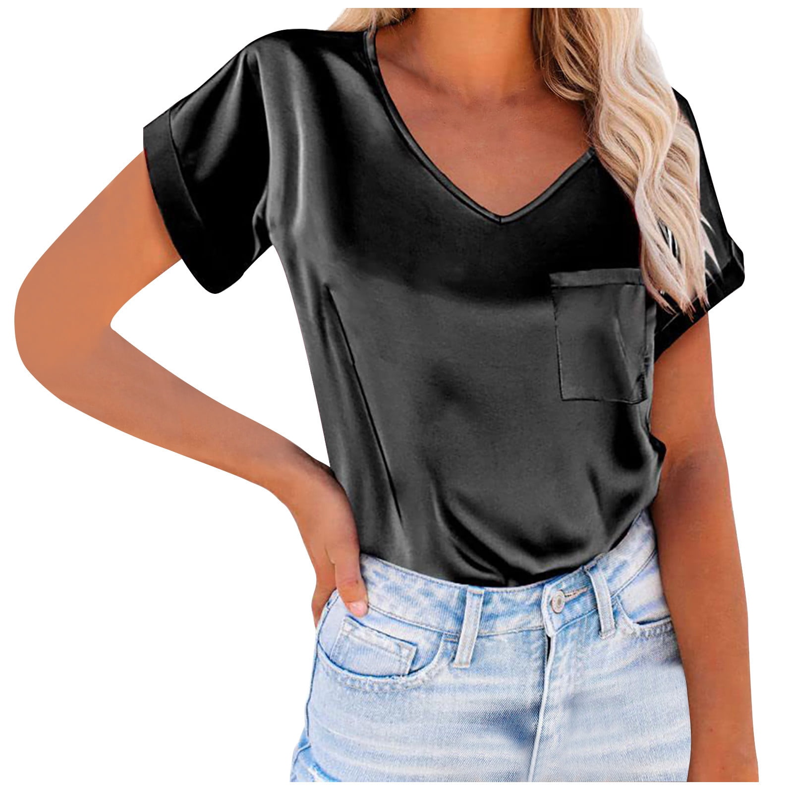 Dianli Womens Blouses and Tops Dressy Solid Lightweight Silky Satin ...