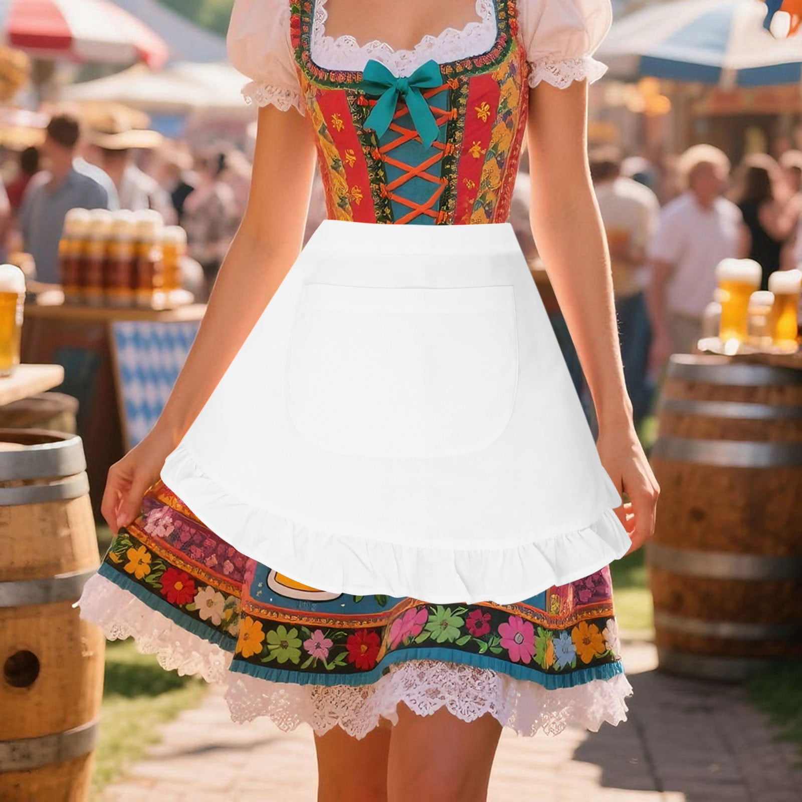Dianli Womens Dirndl Dress with Matching Apron Traditional Bavarian ...