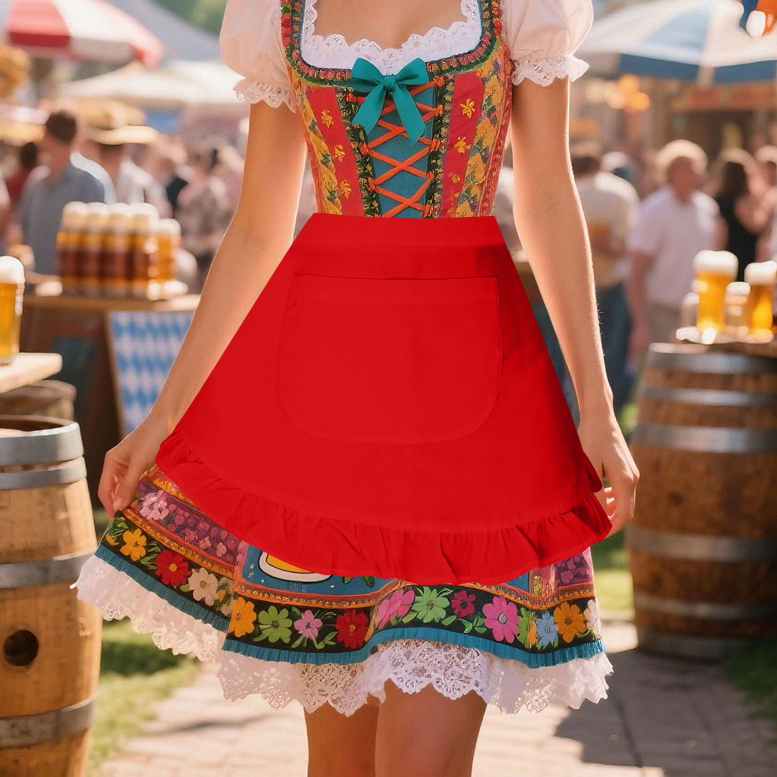 Dianli Womens Dirndl Dress with Matching Apron Traditional Bavarian ...