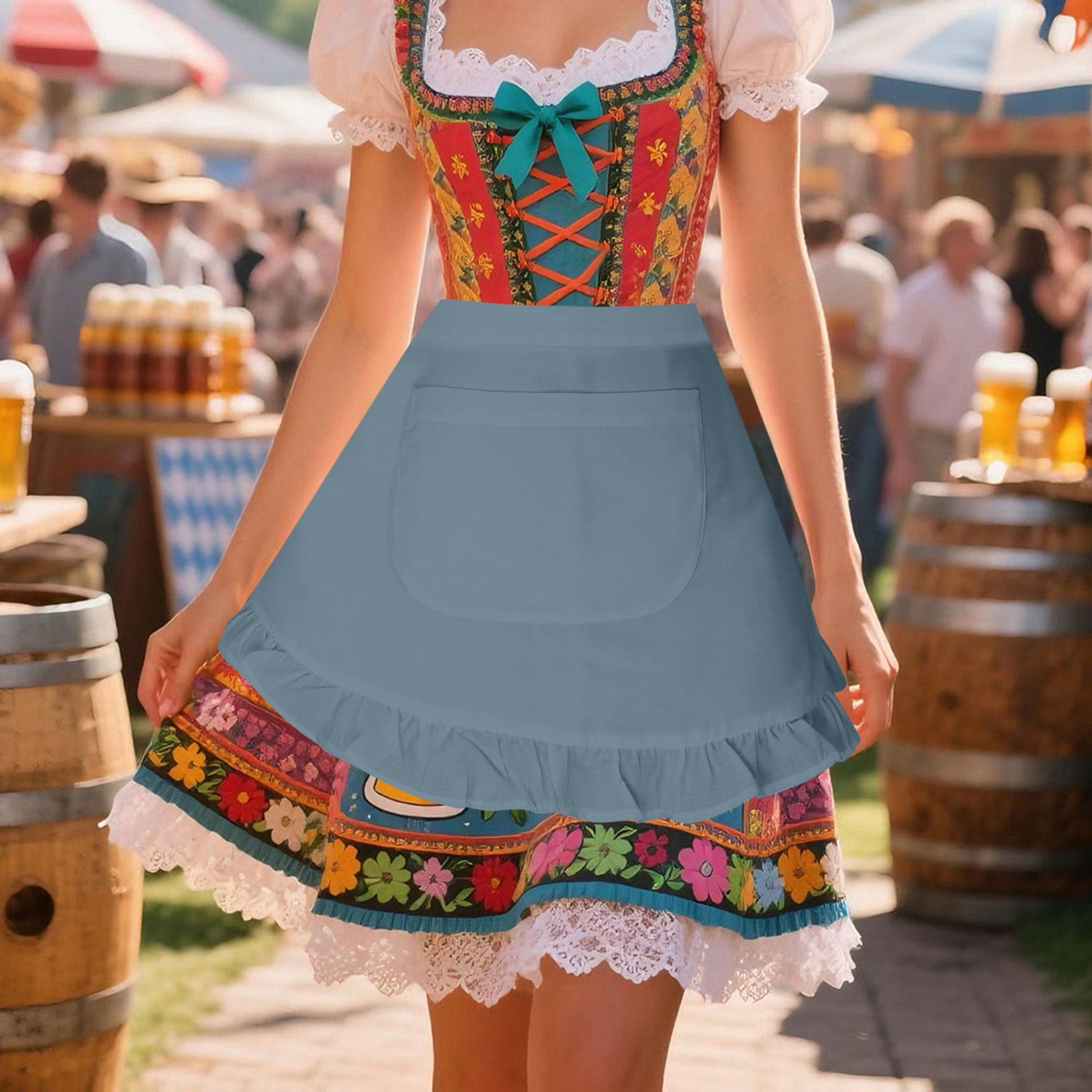 Dianli Womens Dirndl Dress with Matching Apron Traditional Bavarian ...