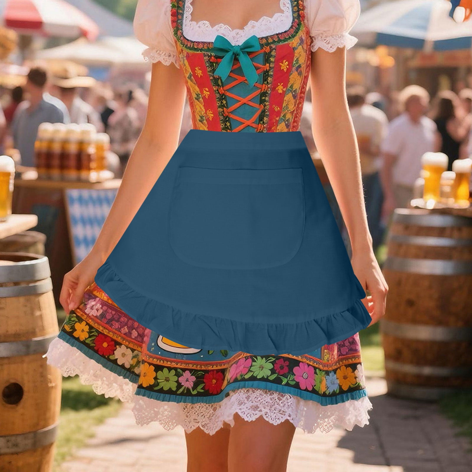 Dianli Womens Dirndl Dress with Matching Apron Traditional Bavarian ...