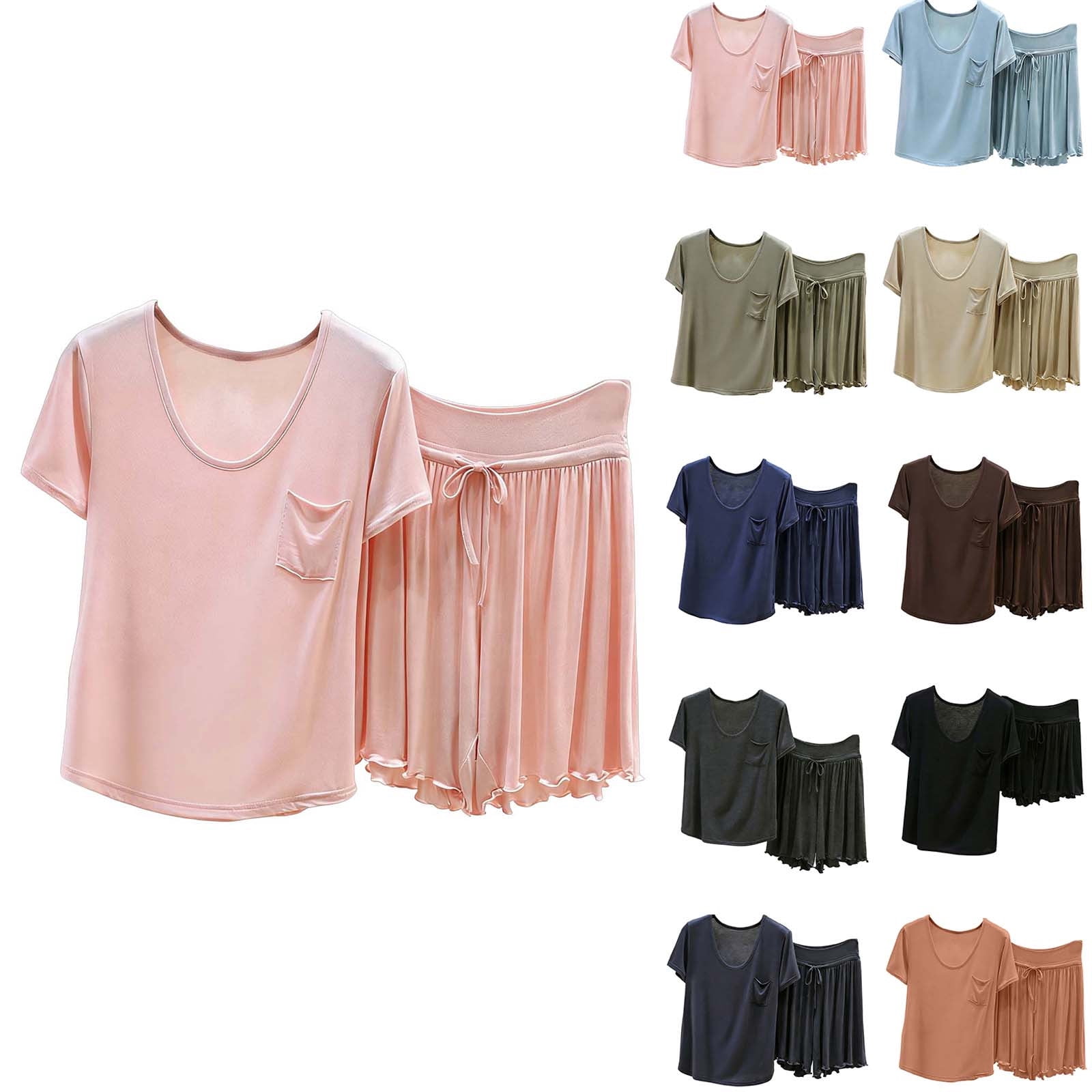Dianli Womens Pajama Sets Fashion Women Round Neck Short Sleeve Casual ...