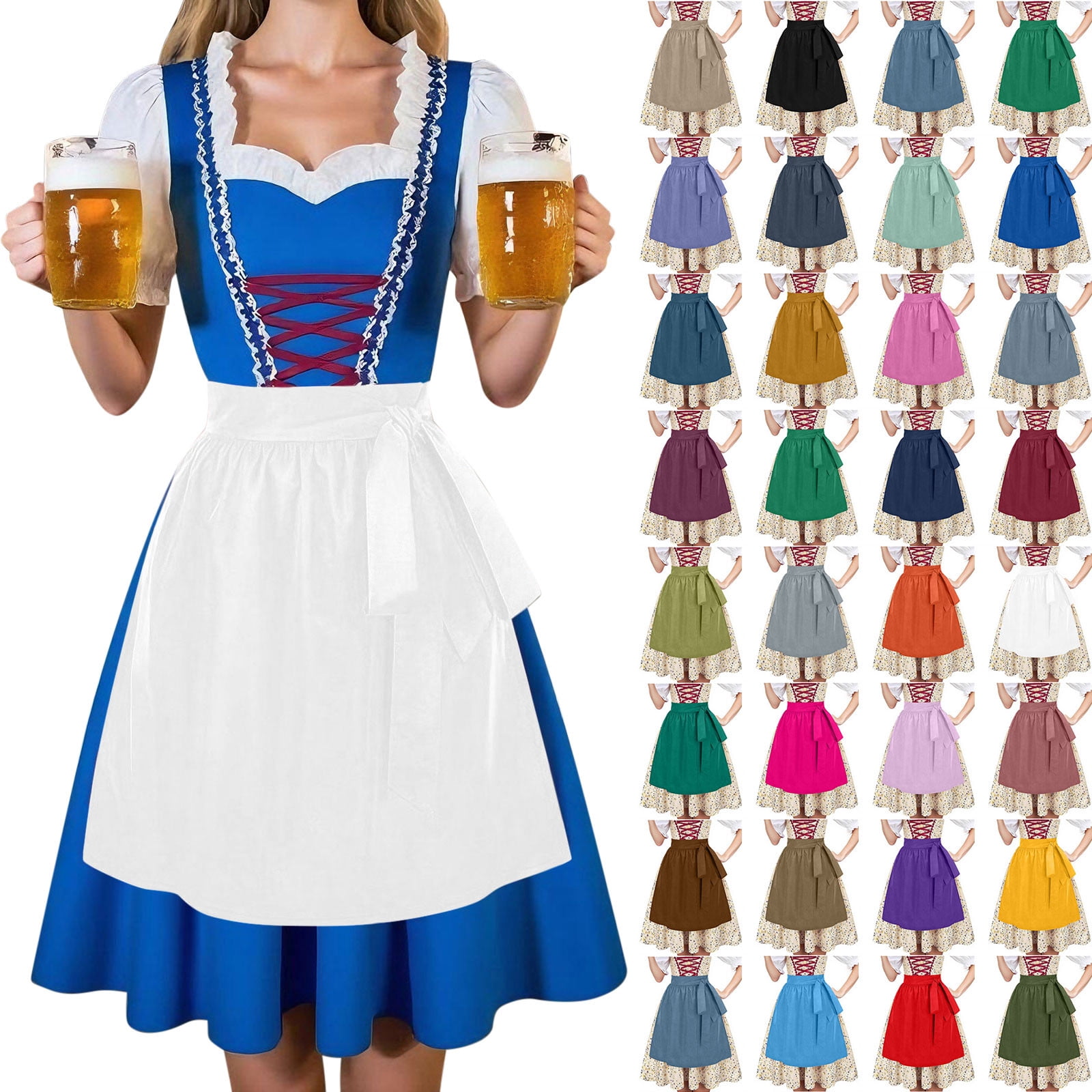 Dianli Womens Traditional Dirndl Dress with Apron Classic Oktoberfest ...