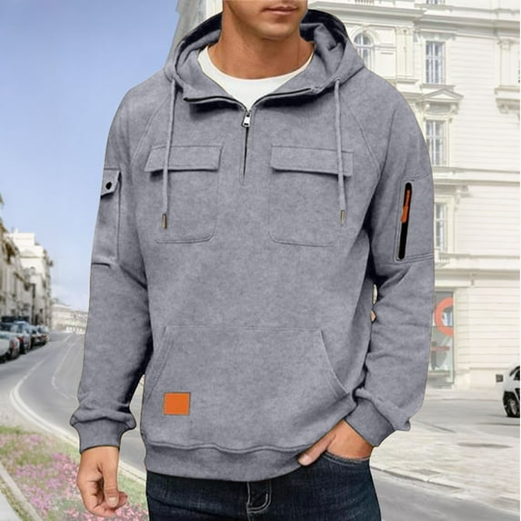 Dianli Workout Men's Hooded Quarter-Zip Pullover Sweatshirt Solid Color ...