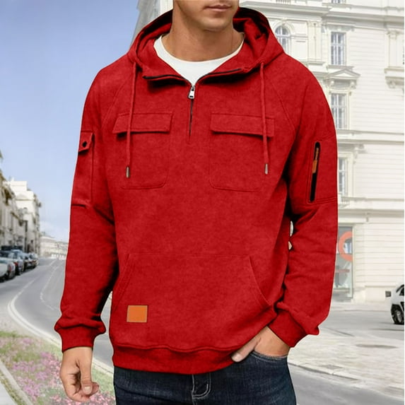 Dianli Workout Men's Hooded Quarter-Zip Pullover Sweatshirt Solid Color ...