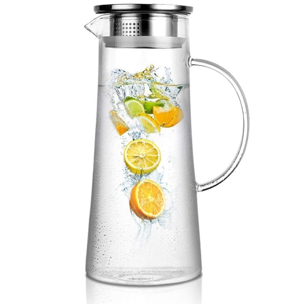 Dianna Sales Glass Iced Tea Pitcher with Stainless Steel Strainer Lid ...