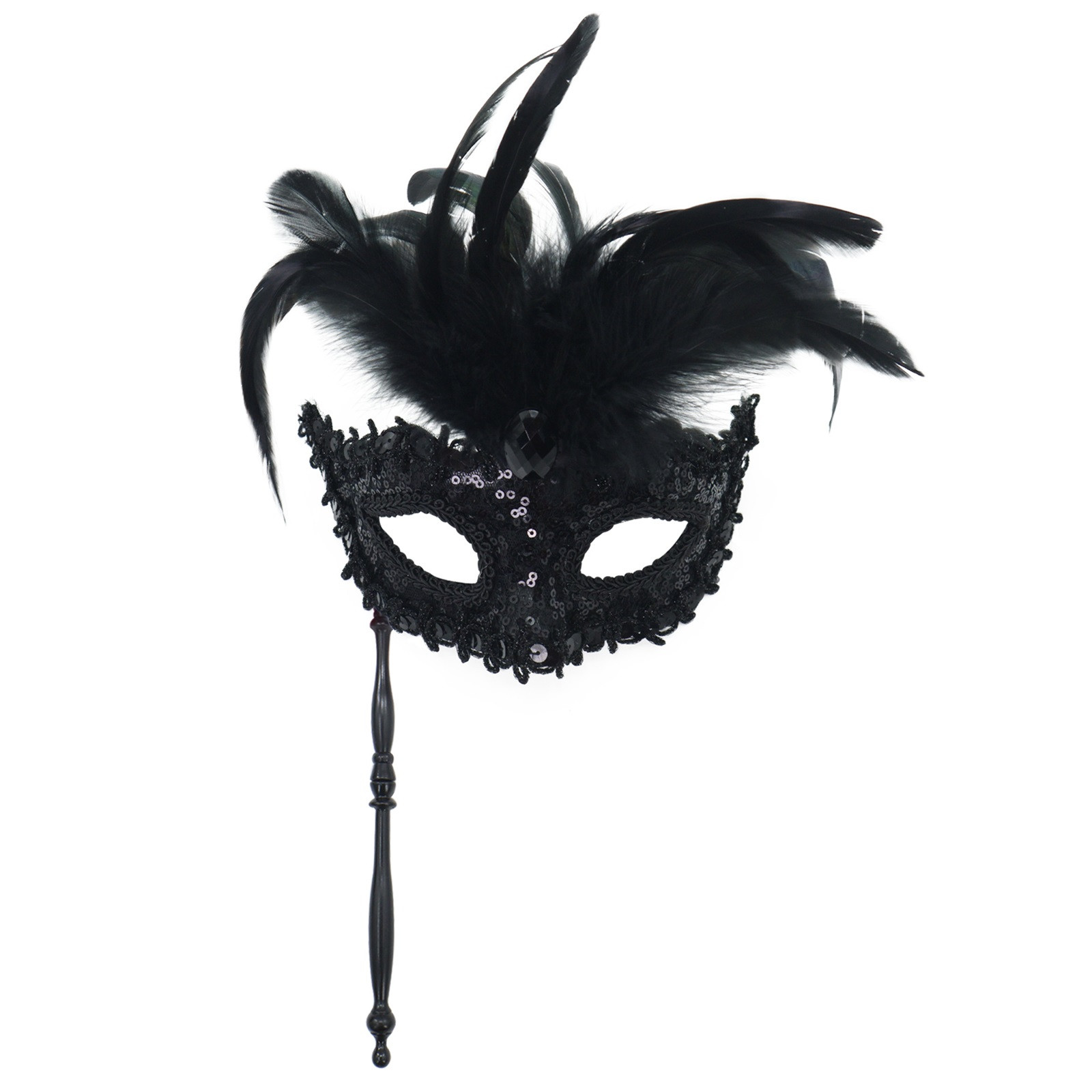 Dianopex Feather Masquerade Mask with Stick Novelty Mask for Accessory ...