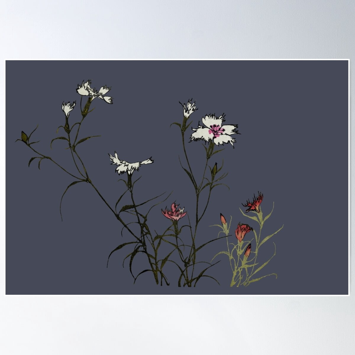 Dianthus Flowers Vintage Japan Art By Kawamura Bunpō Poster Wall Art ...