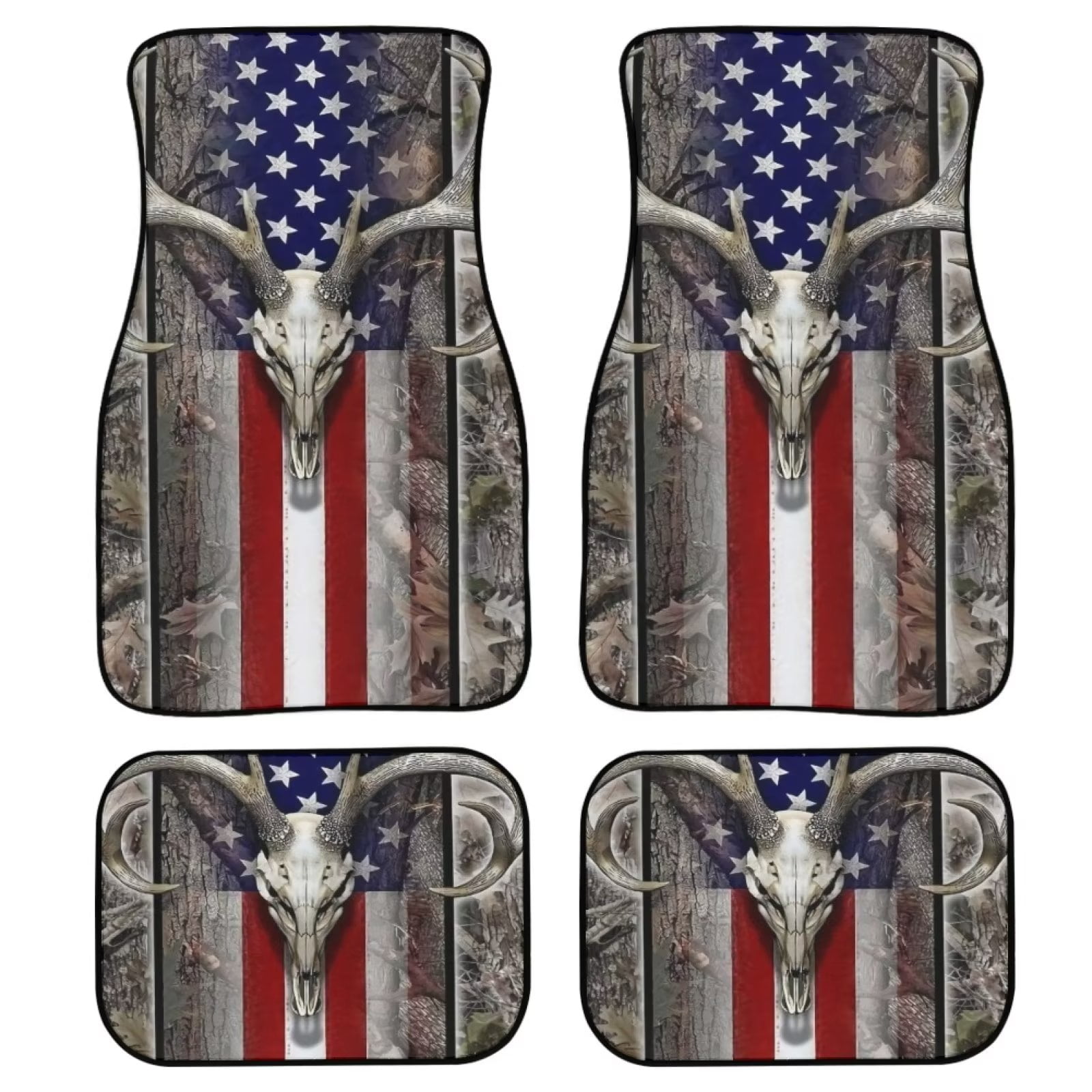 Diaonm American Flag Skeleton Deer Car Floor Mats 4 Piece Full Set for ...