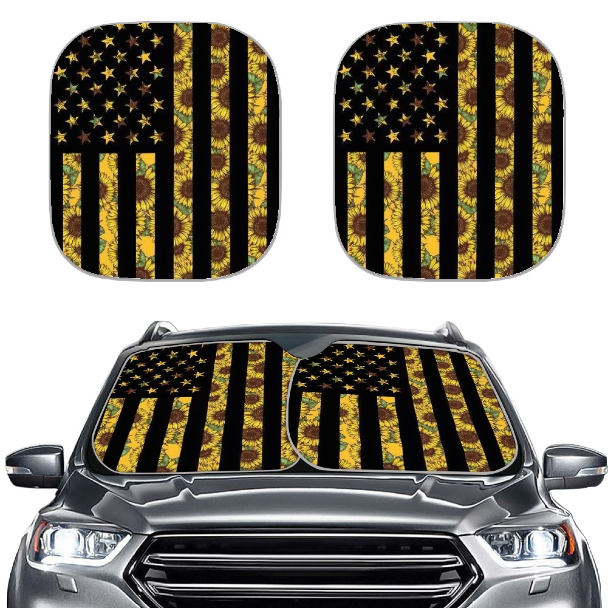 Diaonm American Flag Sunflower Car Sun Shade Windshield 2pcs Foldable ...