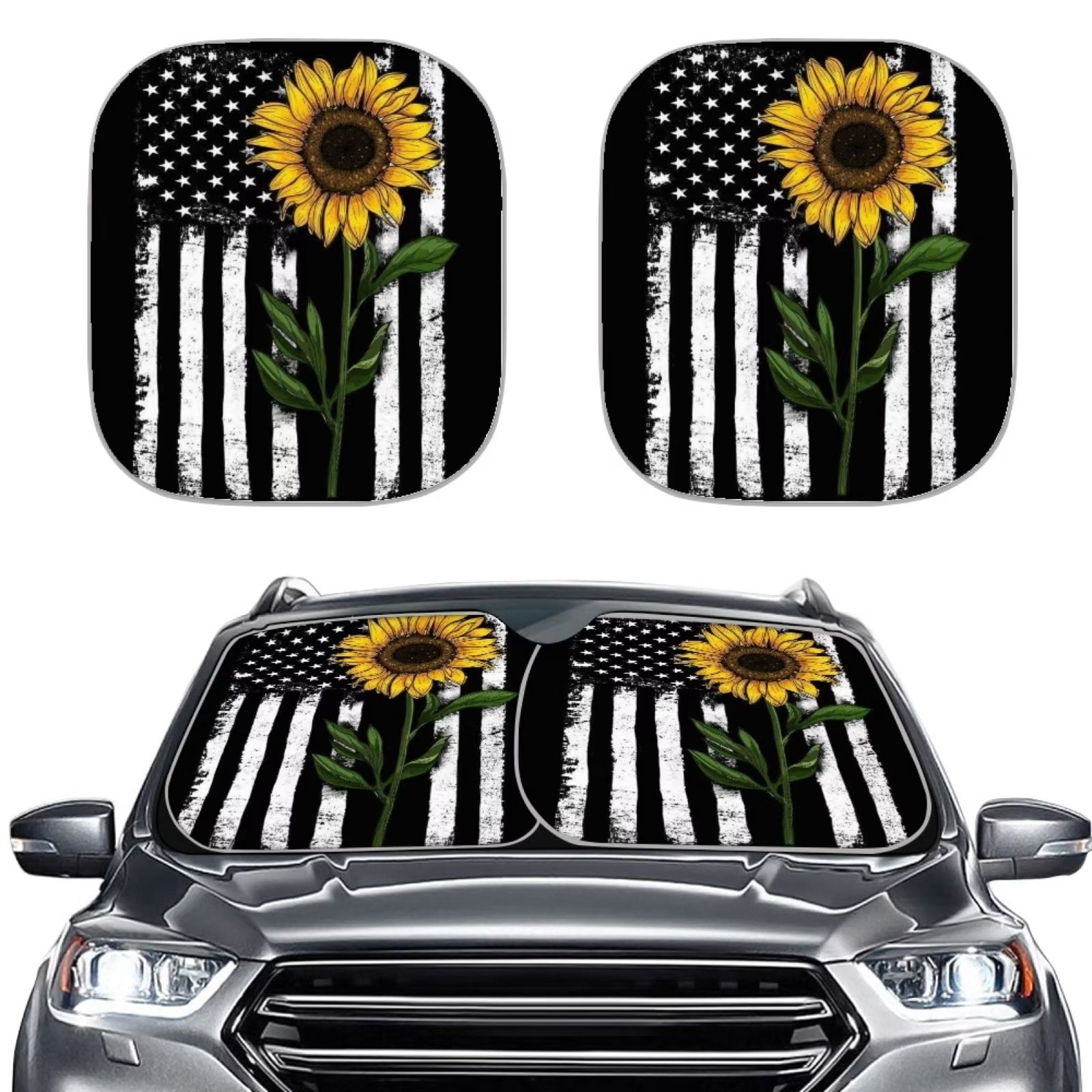 Diaonm American Flag Sunflower Design Universal 2 PCS Sun Shield for ...