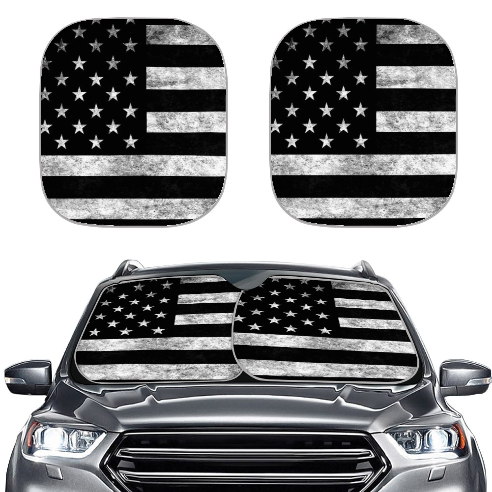 Diaonm Black American Flag Car Windshield Sun Shade 2 Pack Sun Visor ...