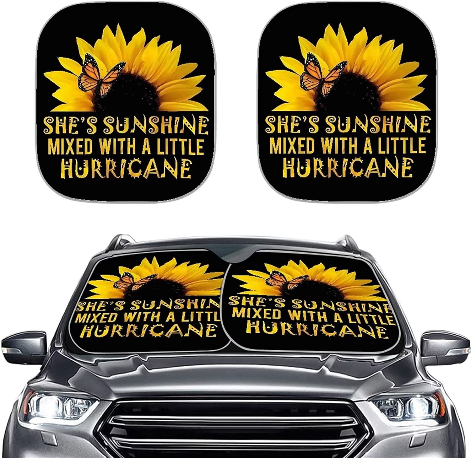 Diaonm Car Windshield Sunshade Sunflower Butterfly Fashion Print Sun ...