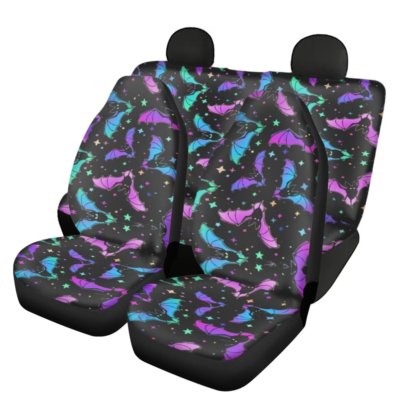 Diaonm Halloween Hippie Bat Print Car Seat Covers Full Set for Women ...