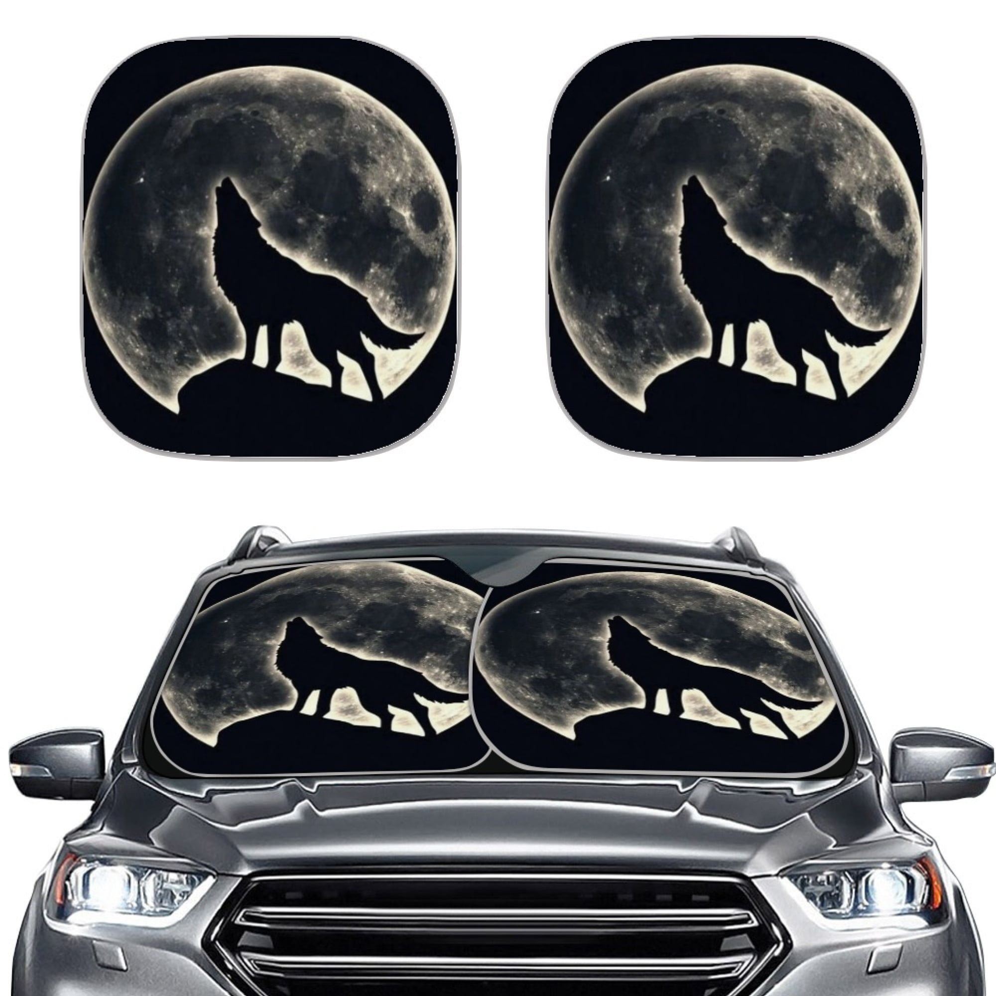 Diaonm Moon Wolf Car Sunshades for Windshield Foldable 2 Piece Front ...