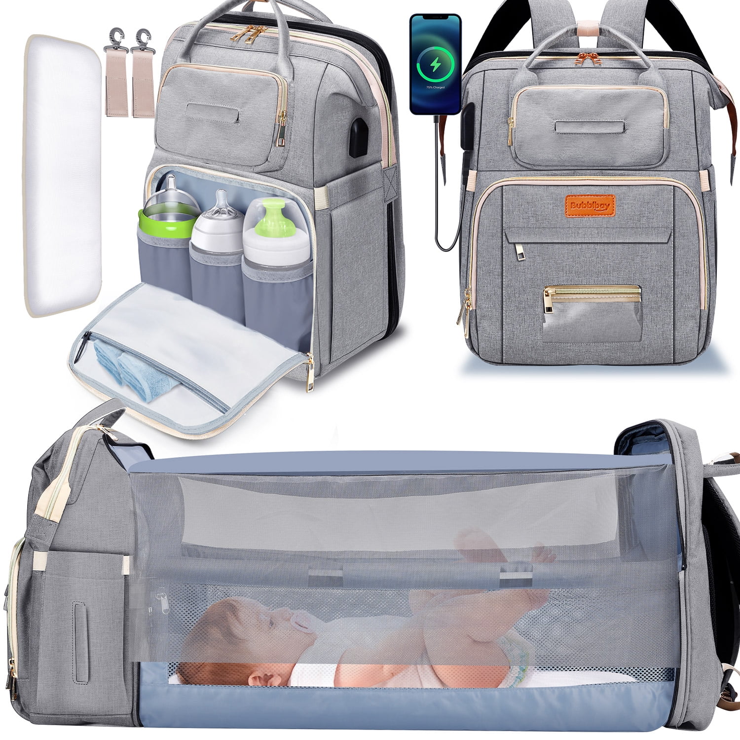 Diaper Bag Backpack, 16 Large Pockets Multifunctional Portable Baby ...