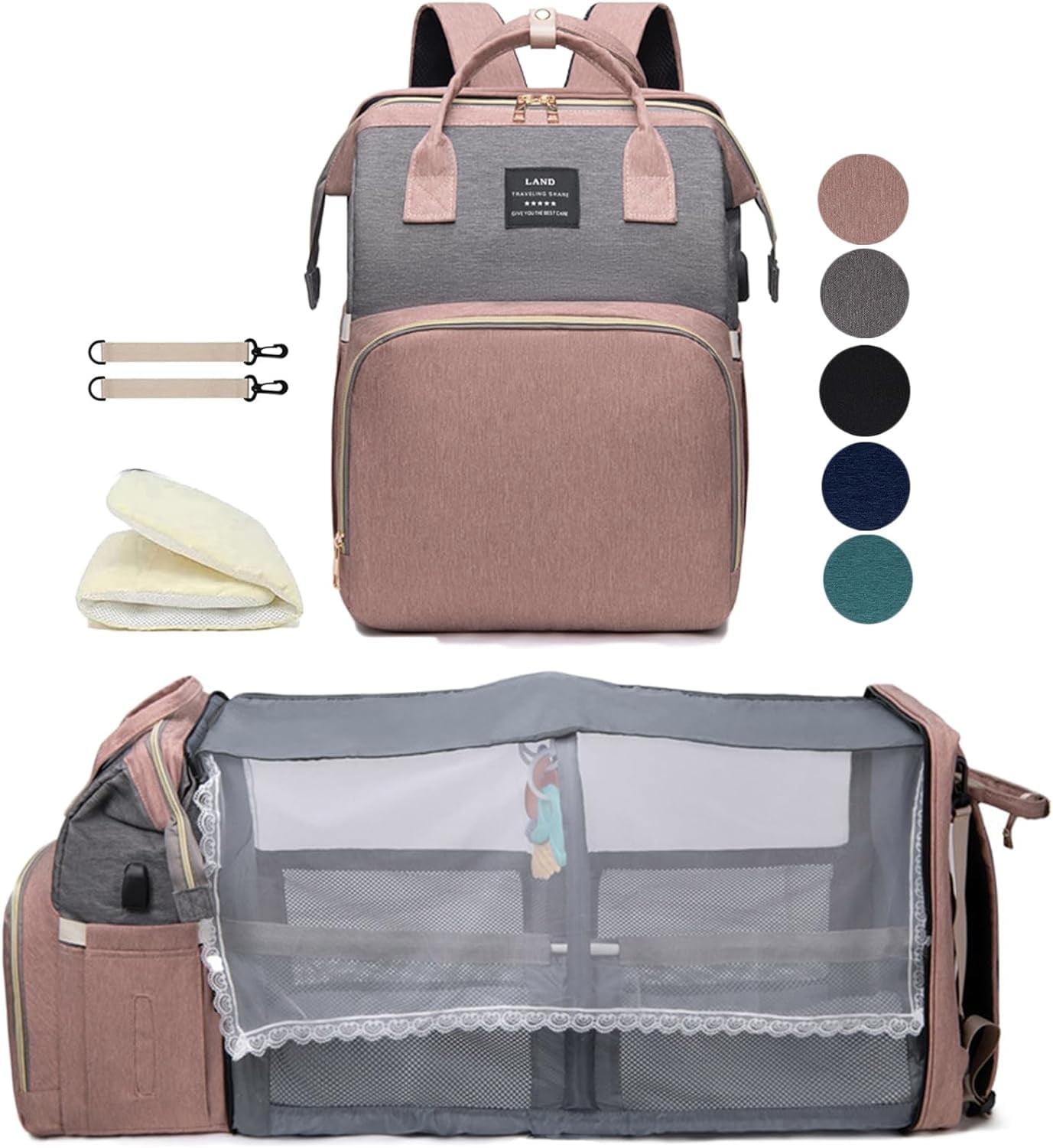 Diaper Bag Backpack with Changing Station: Pink Baby Toddler Bags for ...
