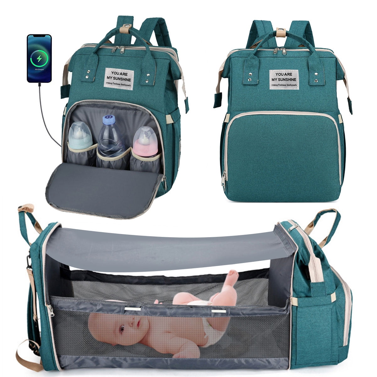 Multifunctional Diaper Bag with Portable Bed, Foldable Crib, Insulated ...