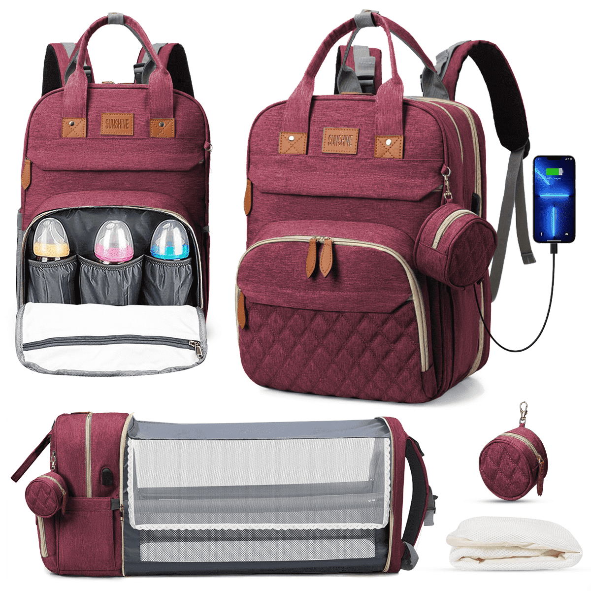 GPED Diaper Bag Backpack with Changing Station USB Charging Port ...