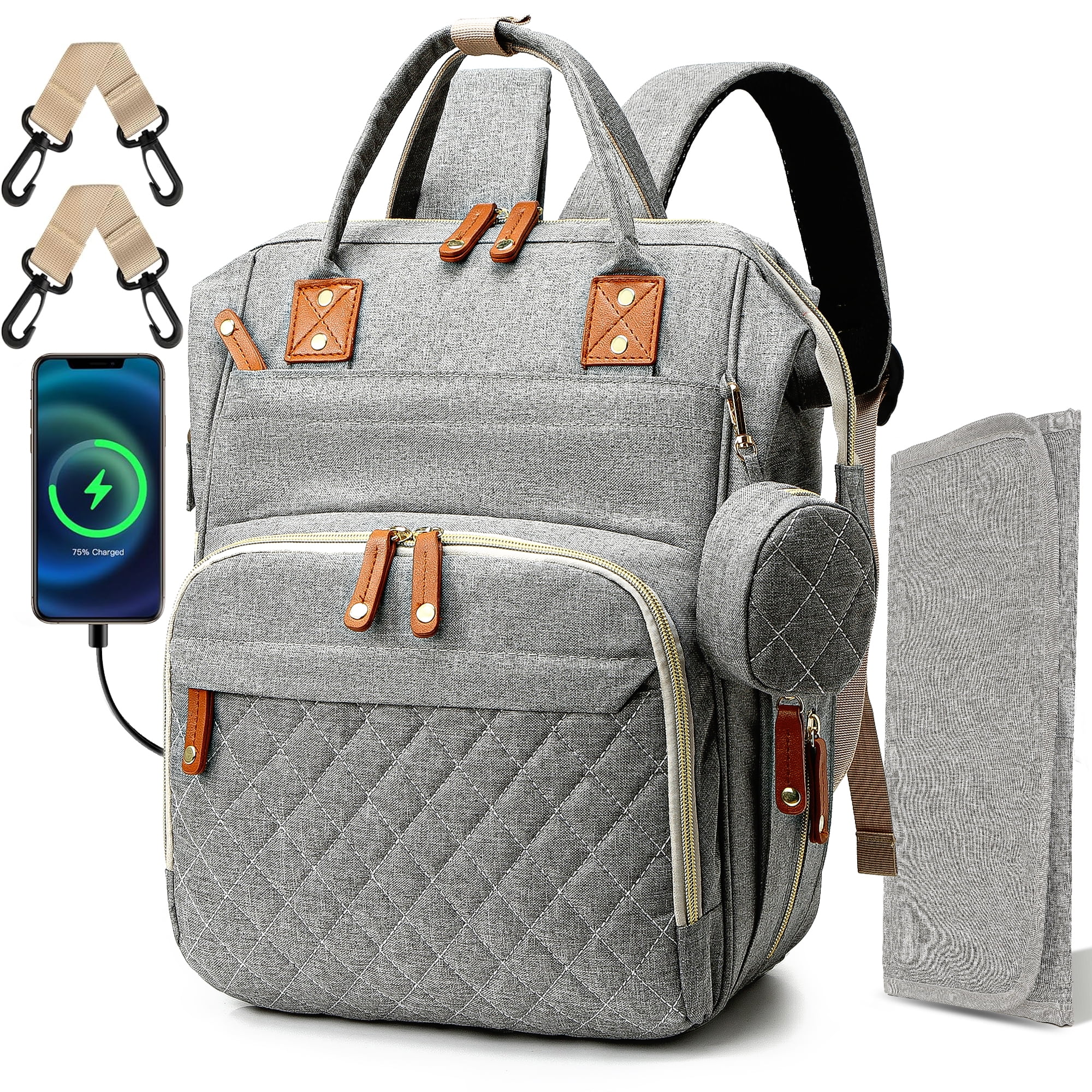 Diaper Bag Backpack, Portable Baby Bag Include Insulated Pocket, 3 In 1 ...