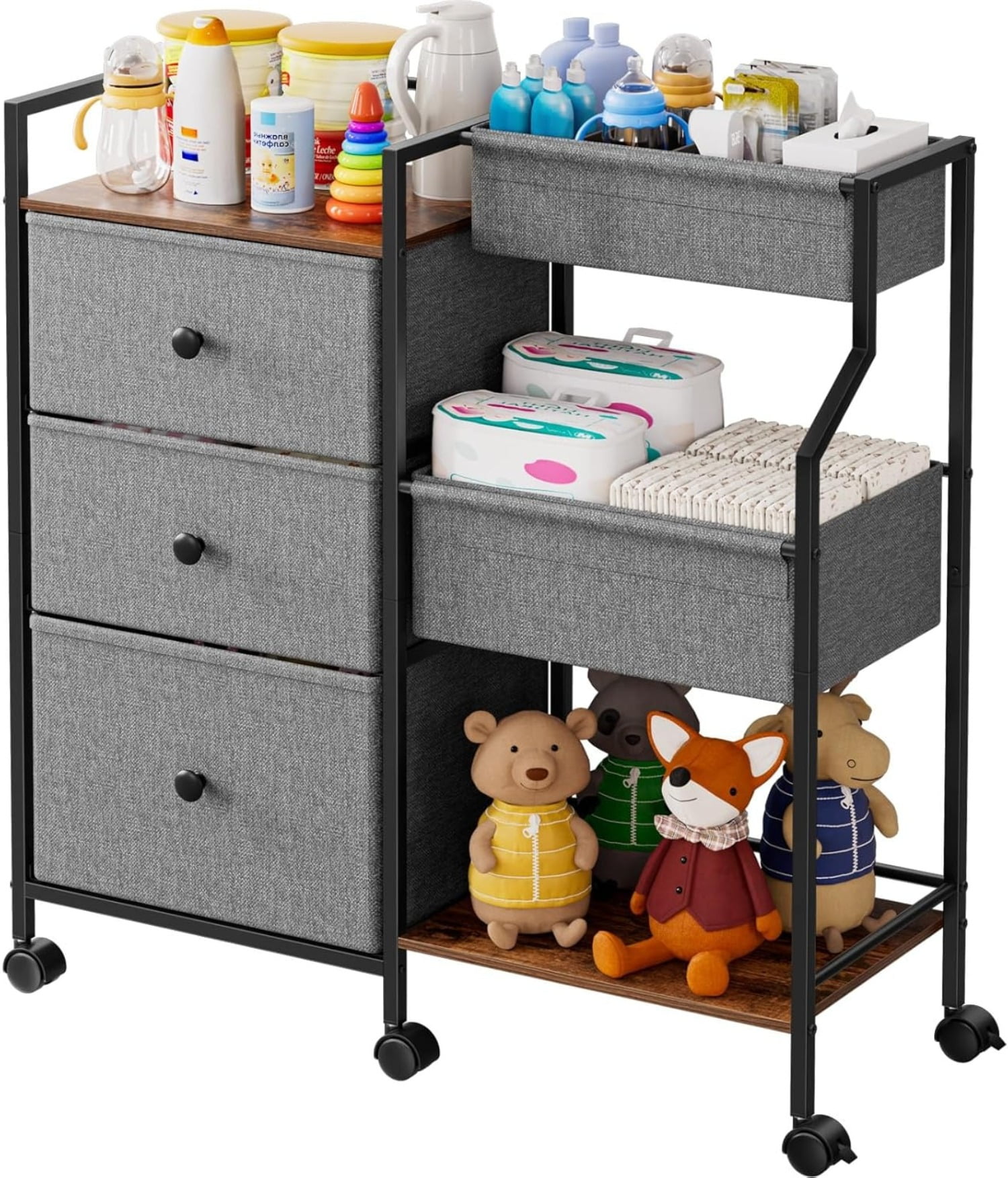 Diaper Caddy Organizer Storage 3 Tier Rolling Cart with Dividers and ...