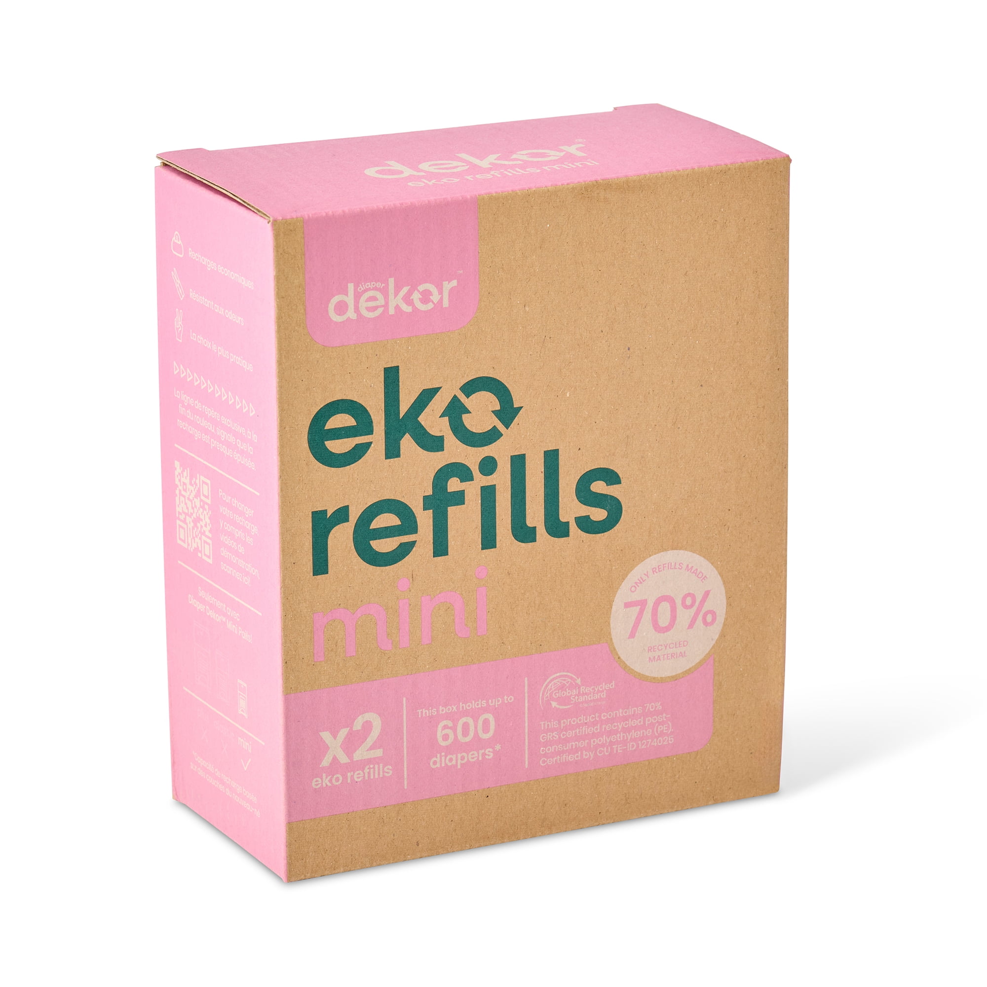 Dekor Diaper Pail Eko Mini Refills 2 Pack Made with 70% Recycled Materials for Easy, Cost ...