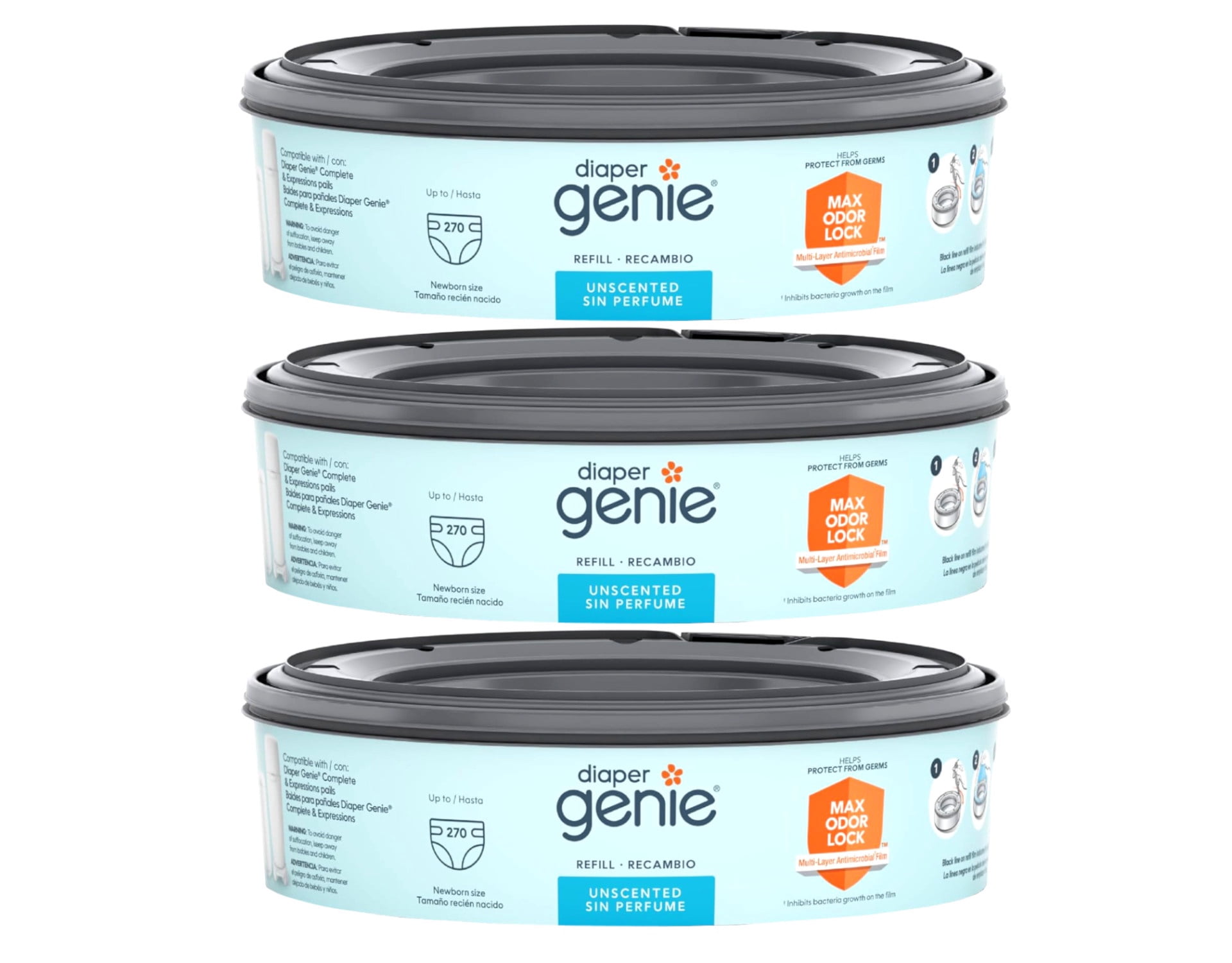 Diaper Genie Bags Refills 270 Count (Pack of 3) with Max Odor Lock ...