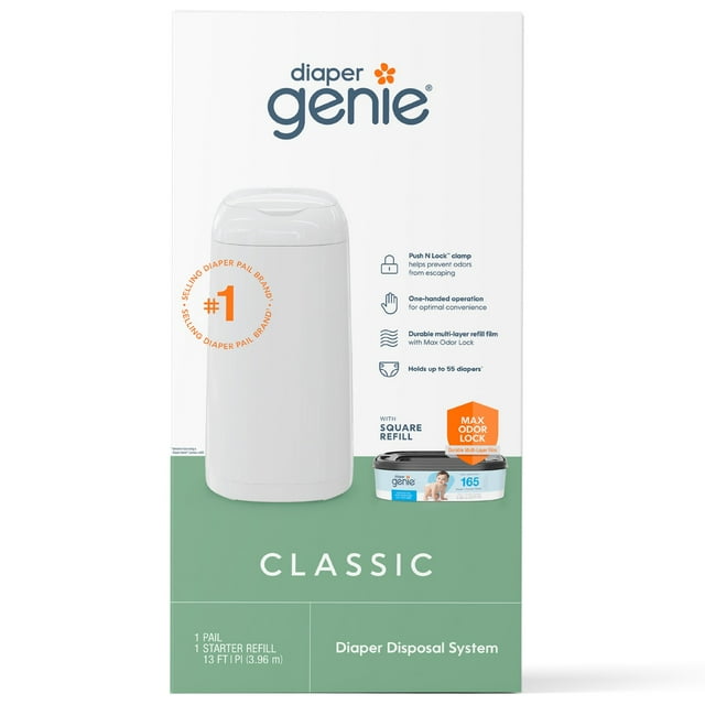 Diaper Genie Classic Pail with 13 ft Square Refill, Holds up to 165 ...