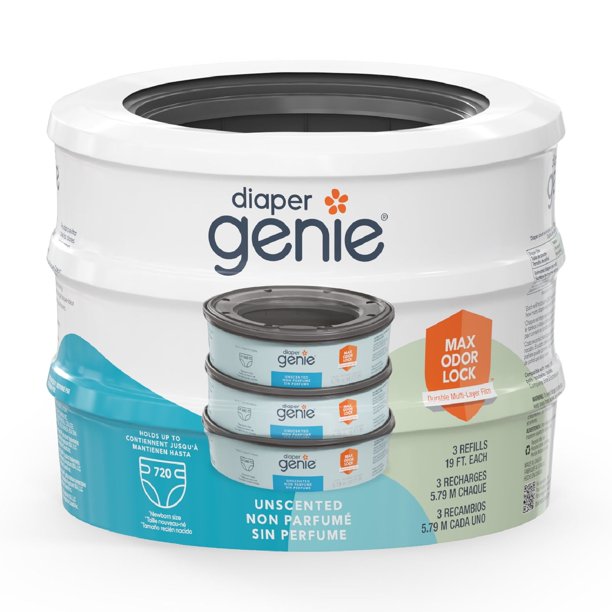 Diaper Genie Round Refills, Unscented, 3 Pack, Holds up to 720 Newborn Diapers, Blue - Walmart ...