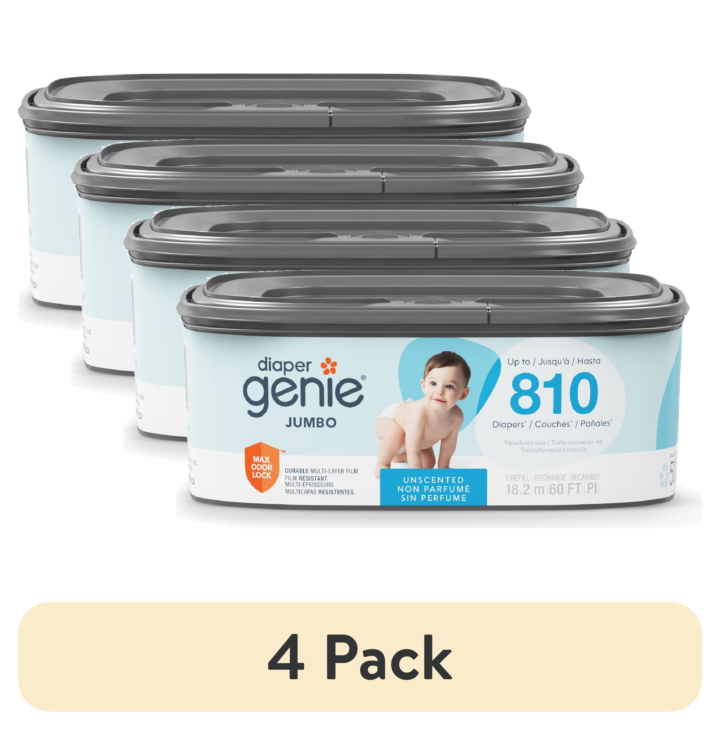 (4 pack) Diaper Genie Jumbo Square Refill, Unscented, Holds up to 810 newborn diapers, Blue ...