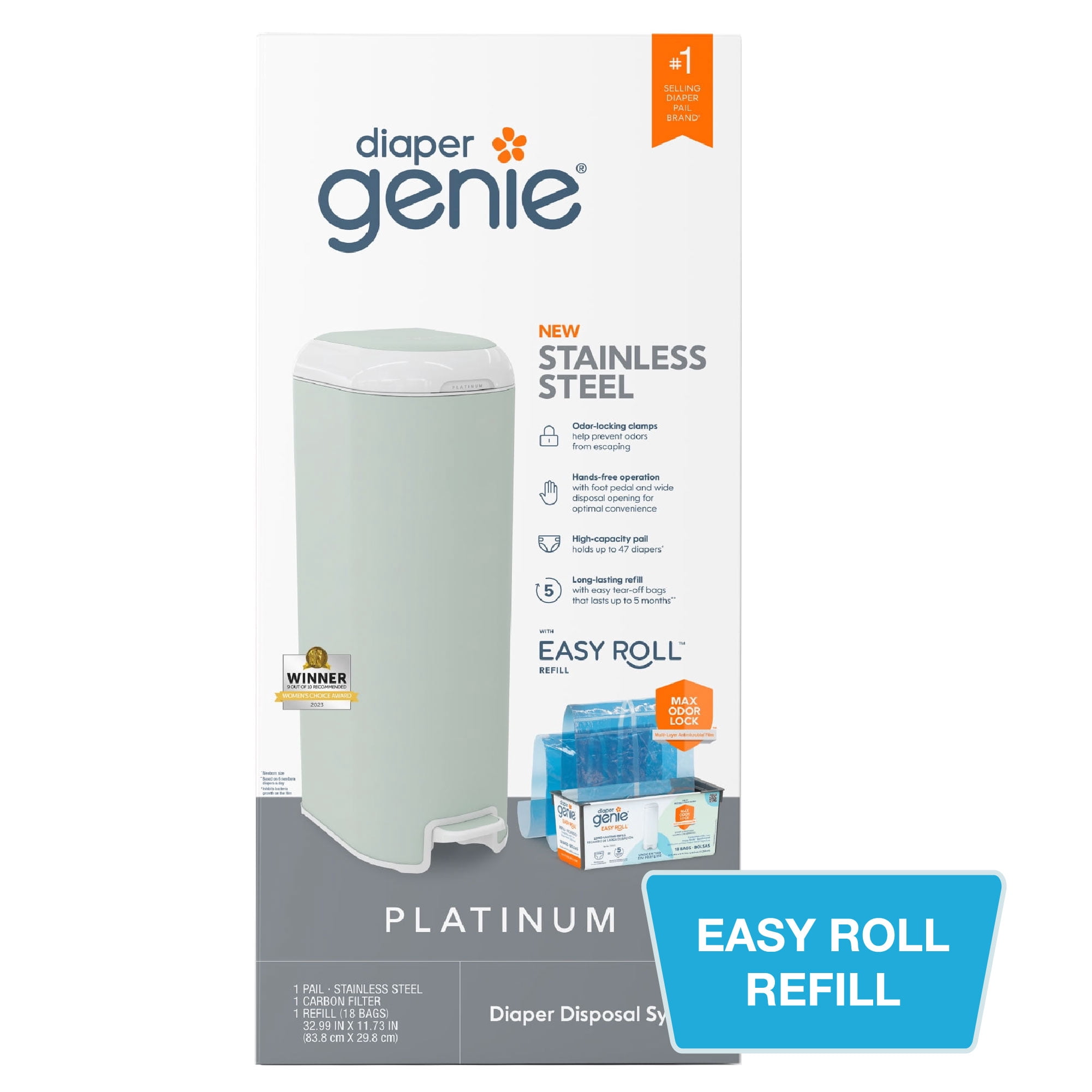 Open Box Diaper Genie Platinum Pail, Stainless Steel Diaper Pail ...