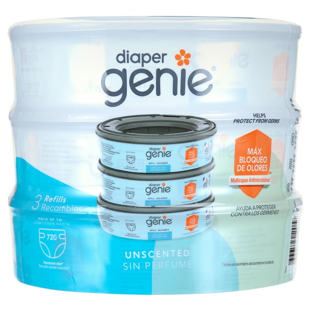 Diaper Genie Round Refills, Unscented, 3 Pack, Holds up to 720 Newborn ...