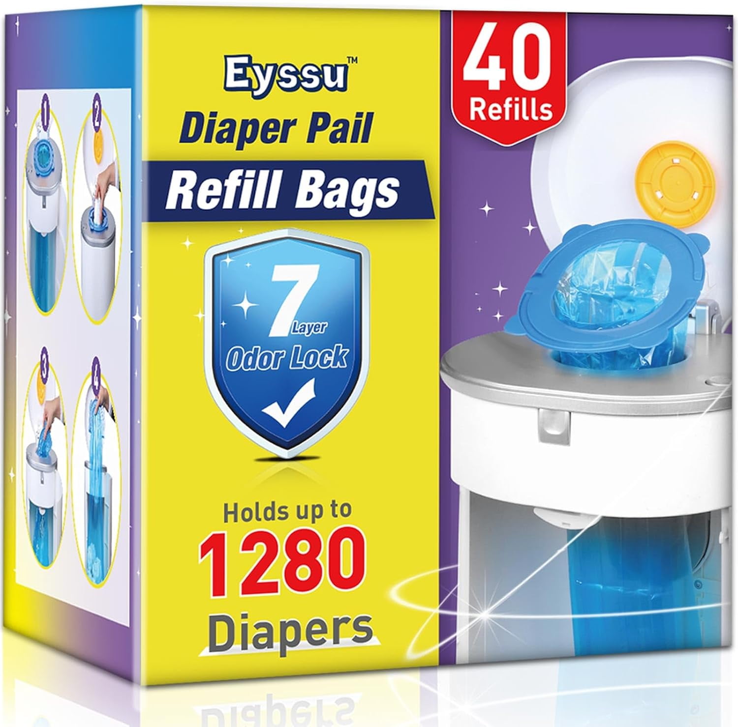 Diaper Pail Refill Bags 40 Pack, Compatible with Arm&Hammer Disposal ...