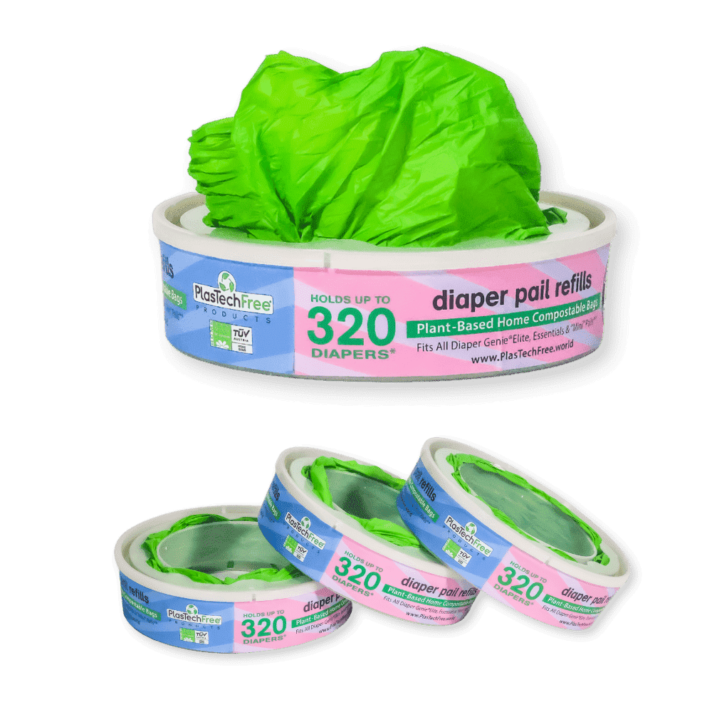 Plastech Diaper Pail Refill Ring Canisters, 3 Count - ZERO Plastic, 100 ...