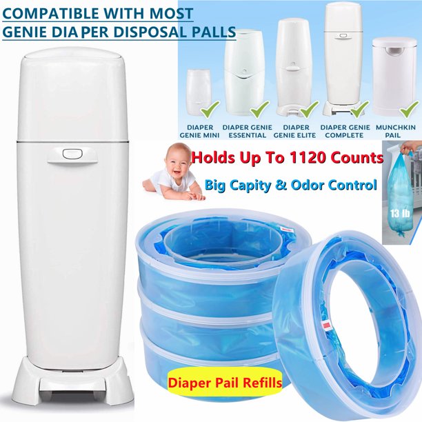 Diaper Pail Refills, 4 Packs Holds Up To 1120Counts Diaper Pail Refills ...