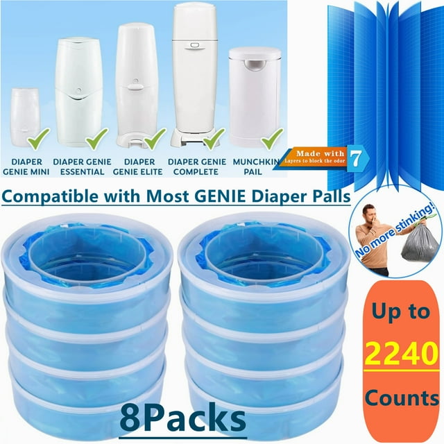 Diaper Pail Refills Bags, 8 Packs Holds Up To 2240 Counts Diaper Pail ...