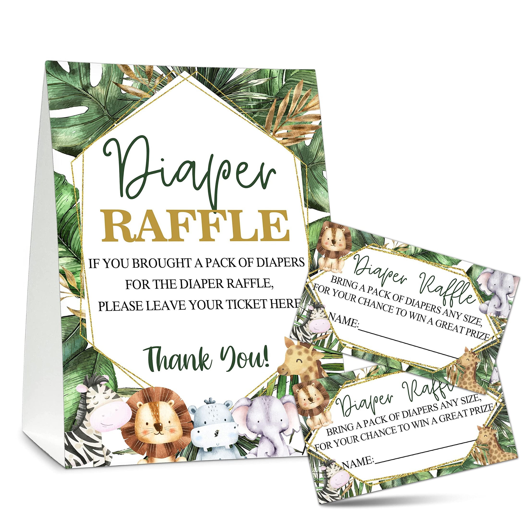 Diaper Raffle Delight Set - 50 Fun Tickets with Standing Sign for Wild ...