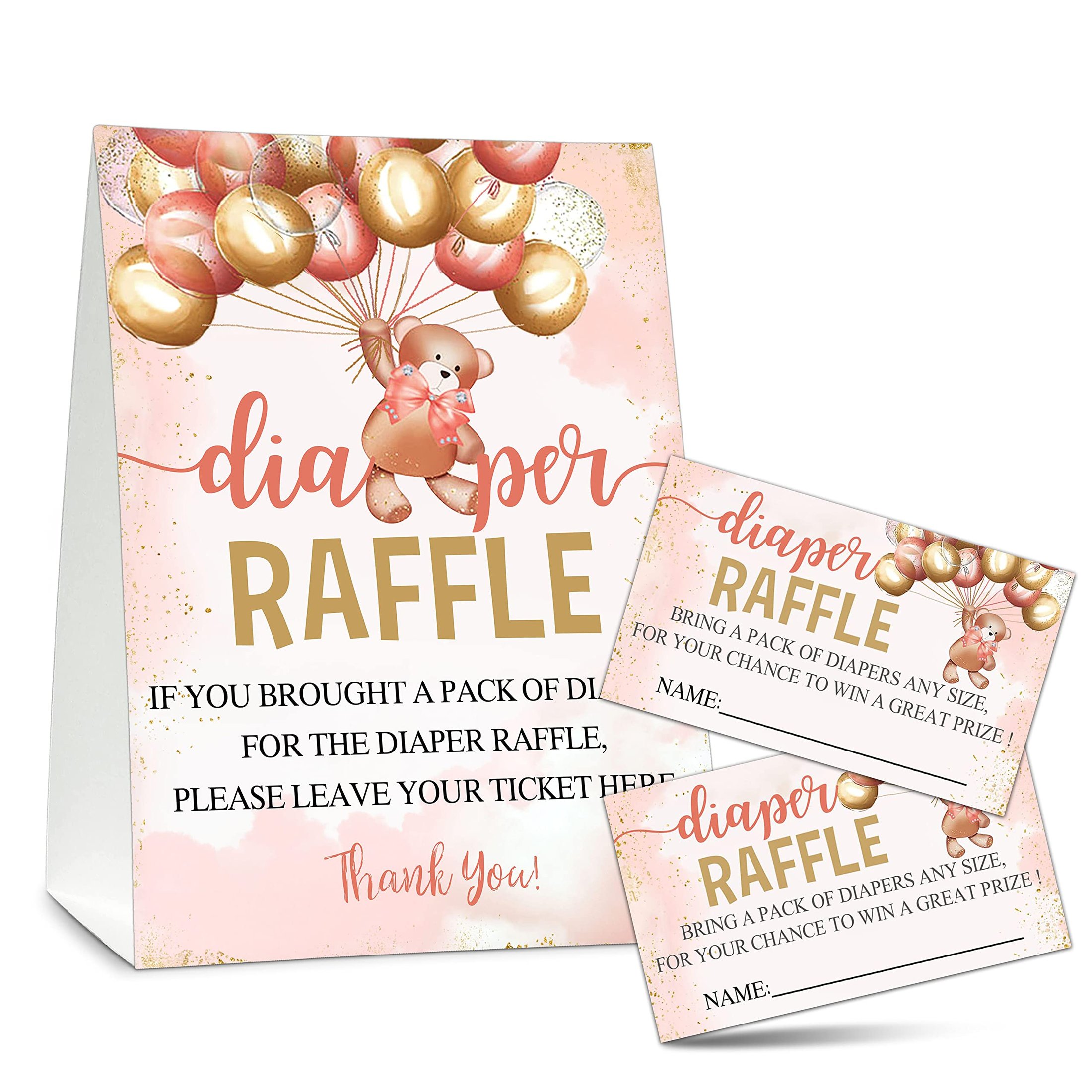 Diaper Raffle Delight Set: 50 Fun Tickets with Standing Sign for Baby ...