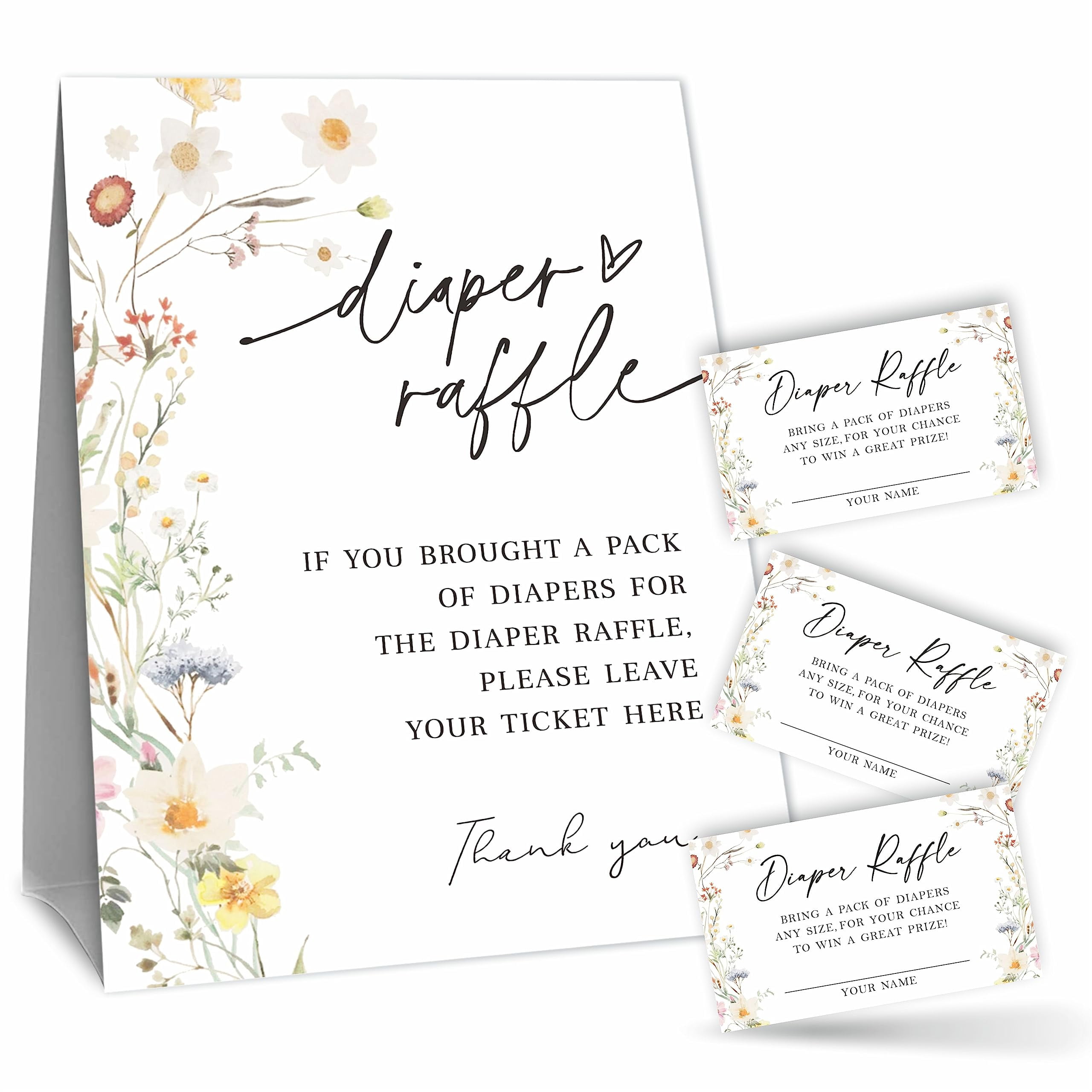 Diaper Raffle Game TWE5 Kit For Baby Shower - Watercolor Floral Theme ...