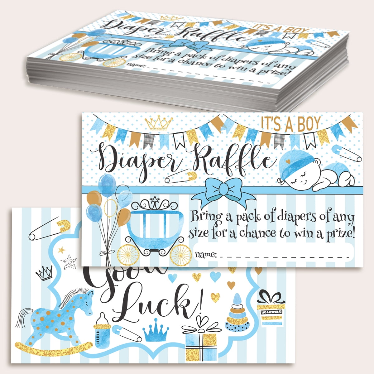Easy Baby Shower Diaper Raffle Tickets - It's A Boy - 50 Double-Sided ...
