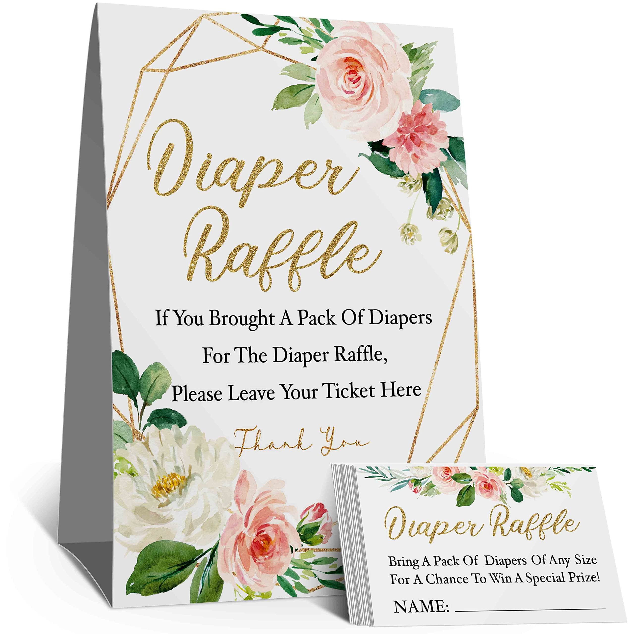 Diaper Raffle Tickets, Diaper Raffle Sign, Watercolor Pink Flowers Baby ...