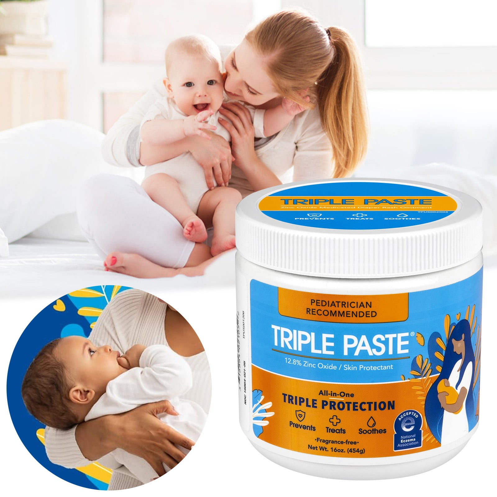 Diaper Rash Cream,Triple Paste - Diaper Rash Cream for Baby,16 Oz Tub ...